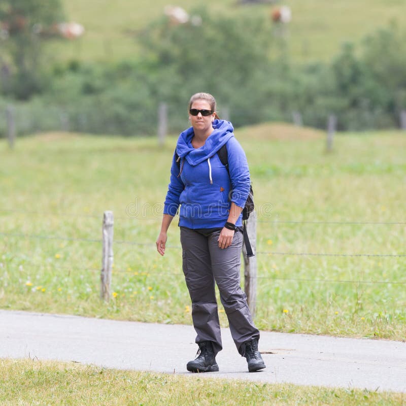 Hiker, Young Woman with Backpack Stock Image - Image of meadow, person ...