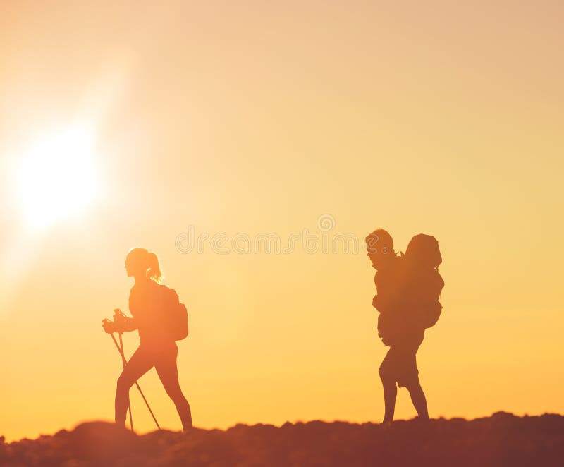 Hikers with Backpacks at Sunset Stock Image - Image of journey ...