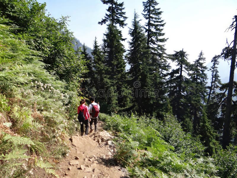 Hikers Climbing Steep Mountain Trail Stock Image - Image of steep, path ...