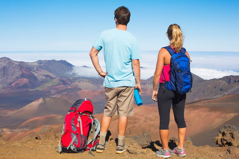 Hikers Enjoying the View from the Mountain Top Stock Image - Image of ...