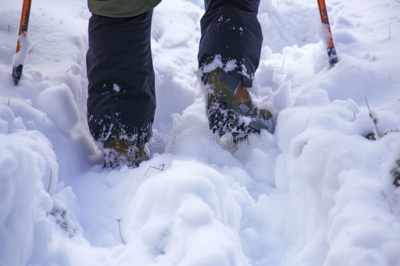 Hikers Feet Stepping into Deep Snow, Creating a Path Stock Illustration ...