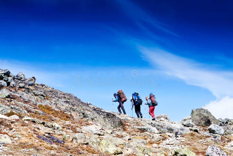 Hikers Go Up High in the Mountain Stock Photo - Image of hill, freeze ...