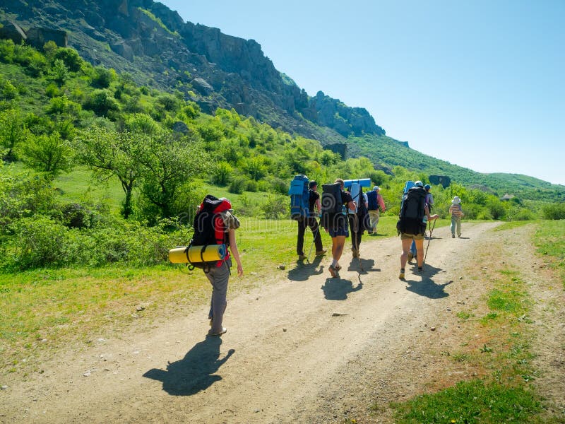 Hikers Group Trekking in Crimea Stock Photo - Image of journey ...