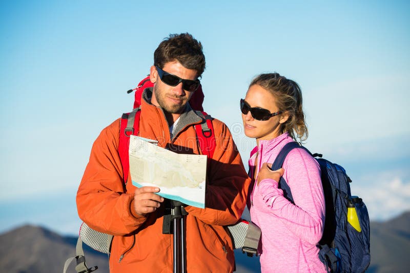 Hikers Looking at Trail Map Stock Photo - Image of mountain, activity ...