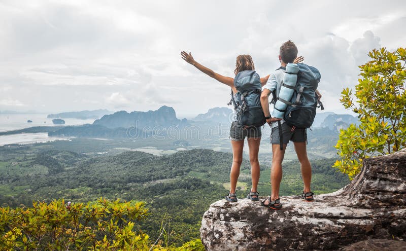 Hikers on the mountain stock photo. Image of hike, forest - 81836976