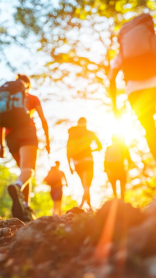 Hikers Navigating Challenging Terrain during Sunny Adventure in Forest ...