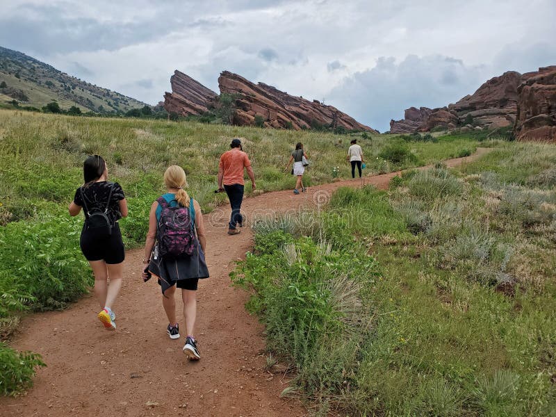 Hikers on Red Rocks Trading Post Trail Near Morrison, Colorado. Stock ...