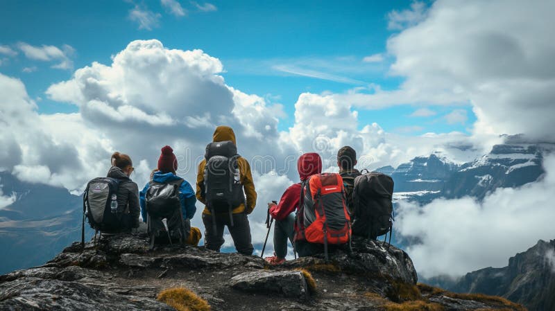 Hikers Taking a Well-deserved Rest after Conquering a Peak Stock Photo ...