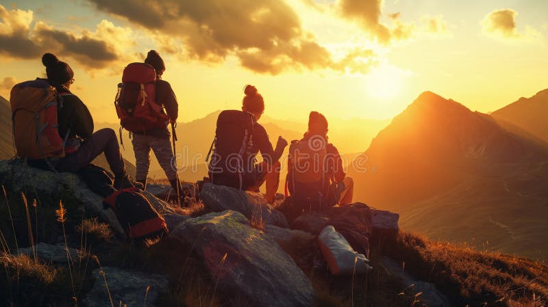 Hikers Taking a Well-deserved Rest after Conquering a Peak Stock Image ...