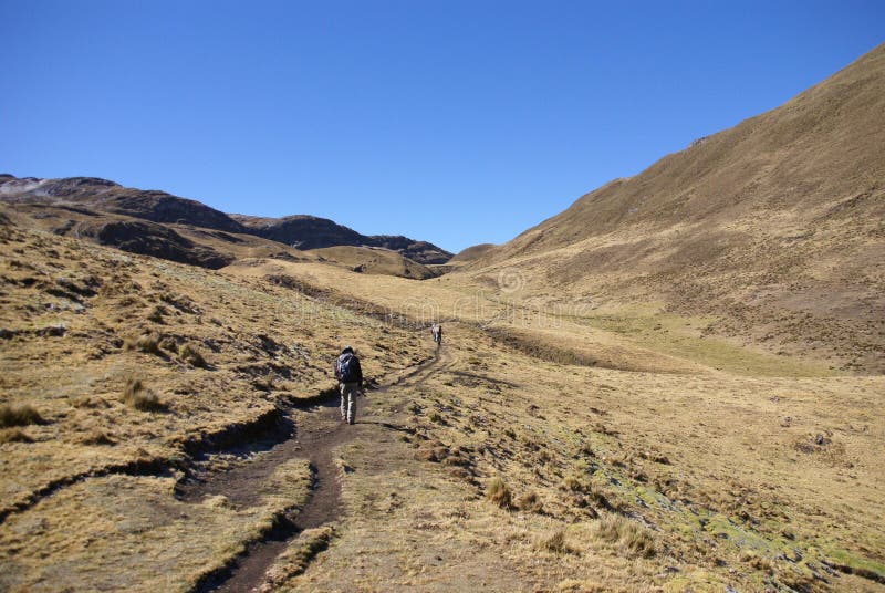 Hikers on Trail in High Andes Stock Image - Image of mountain, altitude ...