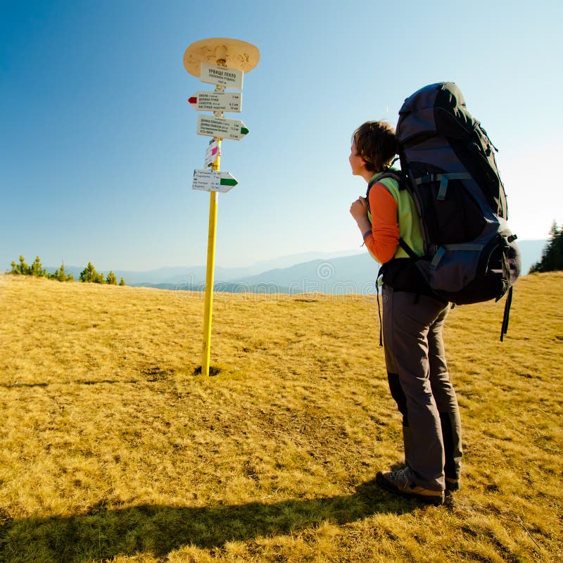 Hiking stock image. Image of adult, hiking, person, guidepost - 28768069