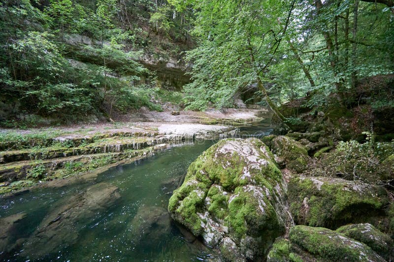 Hiking Along the Gorge of Orbe River in Vaud, Switzerland in Summer ...