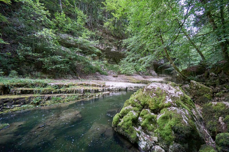 Hiking Along the Gorge of Orbe River in Vaud, Switzerland in Summer ...