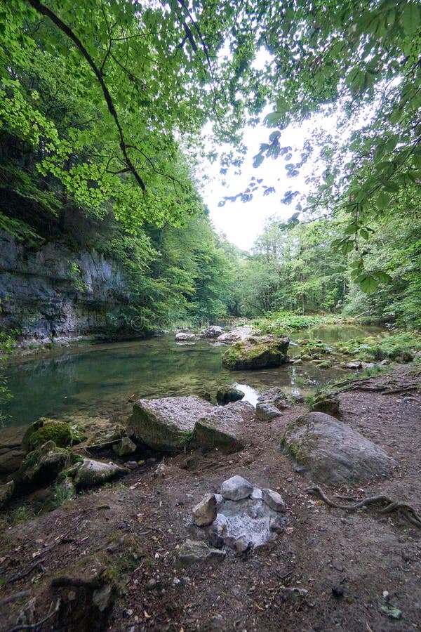 Hiking Along the Gorge of Orbe River in Vaud, Switzerland in Summer ...