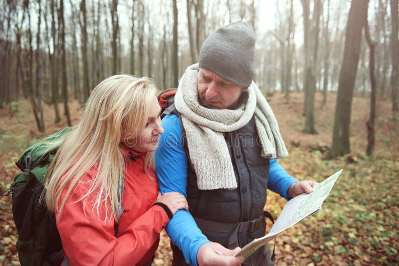 Hiking during the autumn stock image. Image of love, environment - 80938375