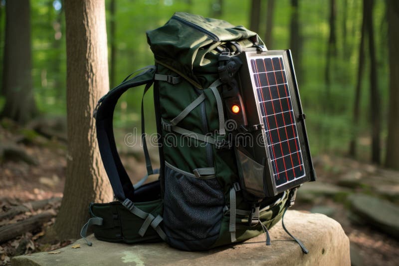 Hiking Backpack with Attached Solar Panel Stock Illustration ...