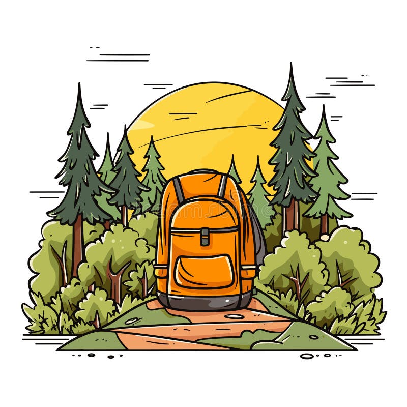 Hiking Backpack Hand-drawn Comic Illustration. Hiking Backpack. Vector ...