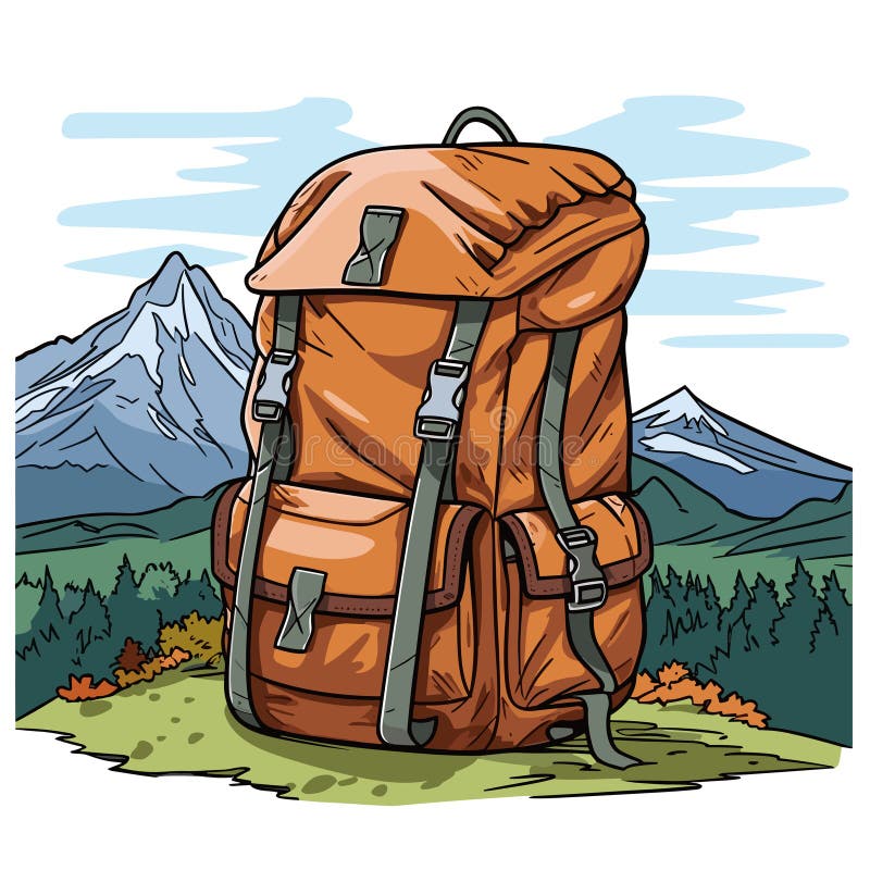 Hiking Backpack Hand-drawn Comic Illustration. Hiking Backpack. Vector ...
