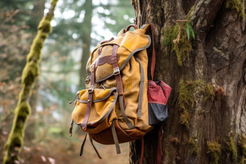 Hiking Backpack Hanging from a Tree Branch Stock Illustration ...