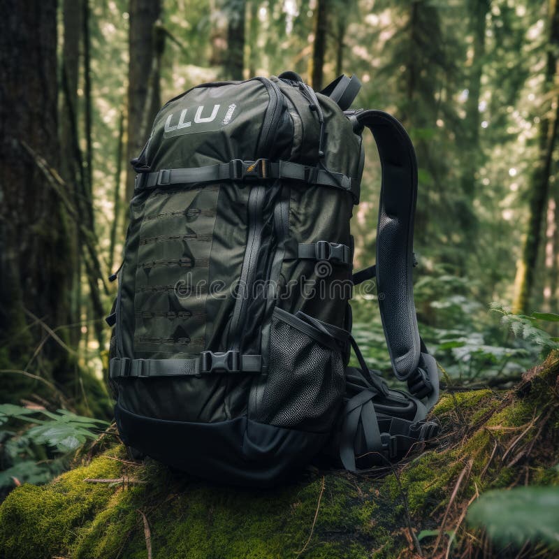 Hiking Backpack Kit in the Woods Ai Generative Illustration Stock ...