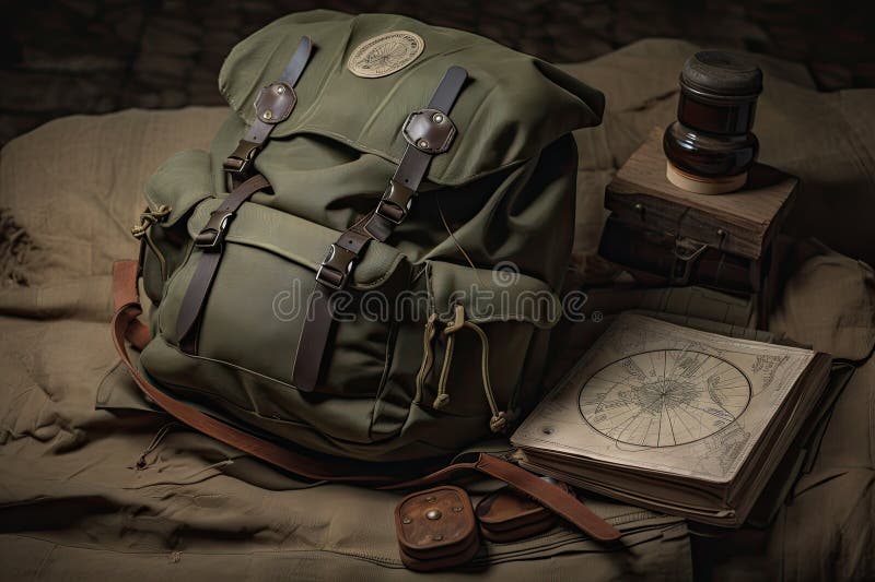 Hiking Backpack with Map and Compass, Ready for Adventure Stock ...