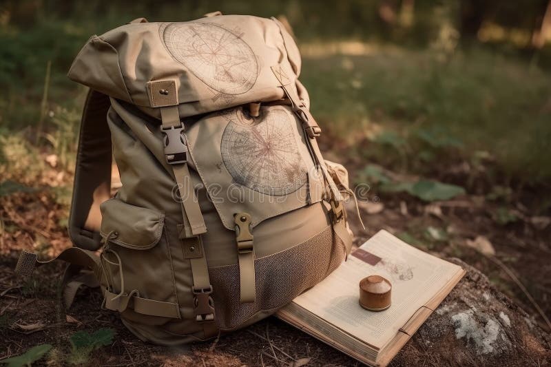 Hiking Backpack with Map and Compass, Ready for Adventure Stock ...