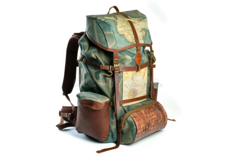 Hiking Backpack with Map and Compass on Top Stock Illustration ...