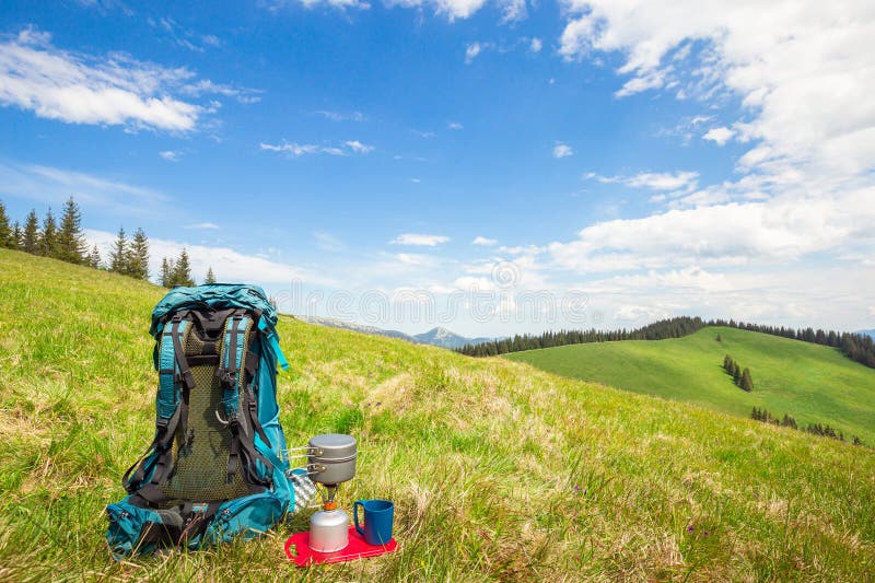 Hiking with a Backpack in the Mountains Stock Photo - Image of ...