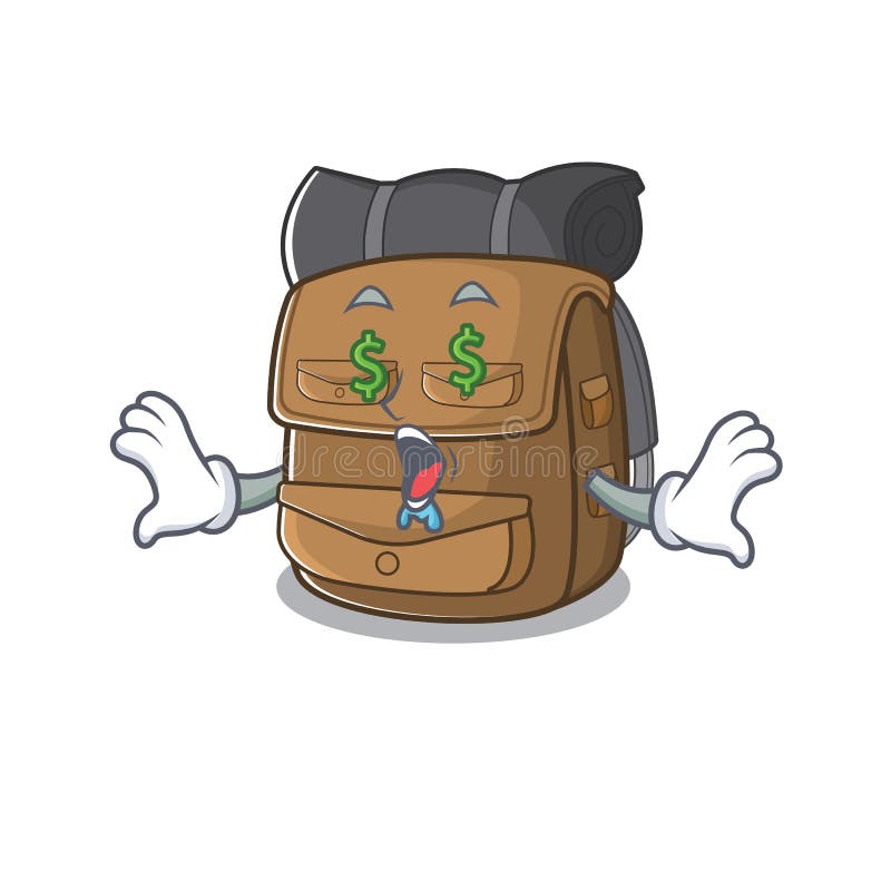 Hiking Backpack Scroll with Money Eye Cartoon Character Style Stock ...