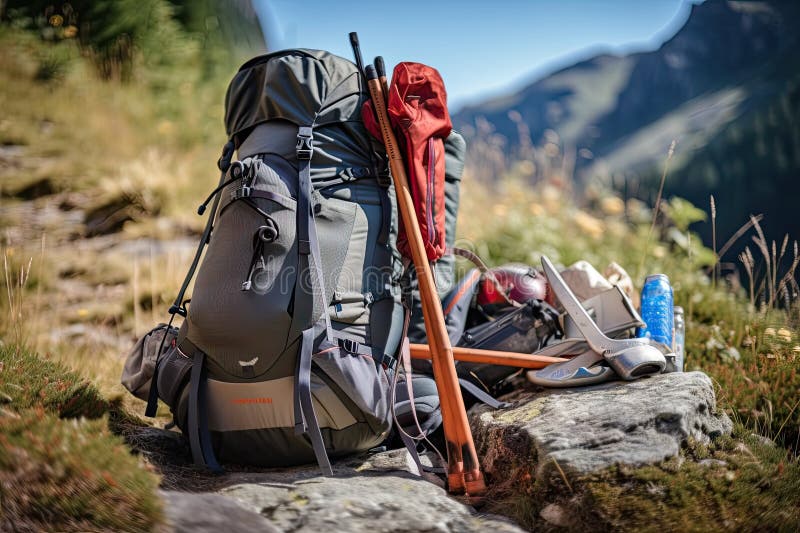 Hiking Backpack with Trekking Poles and Other Essential Hiking Gear ...