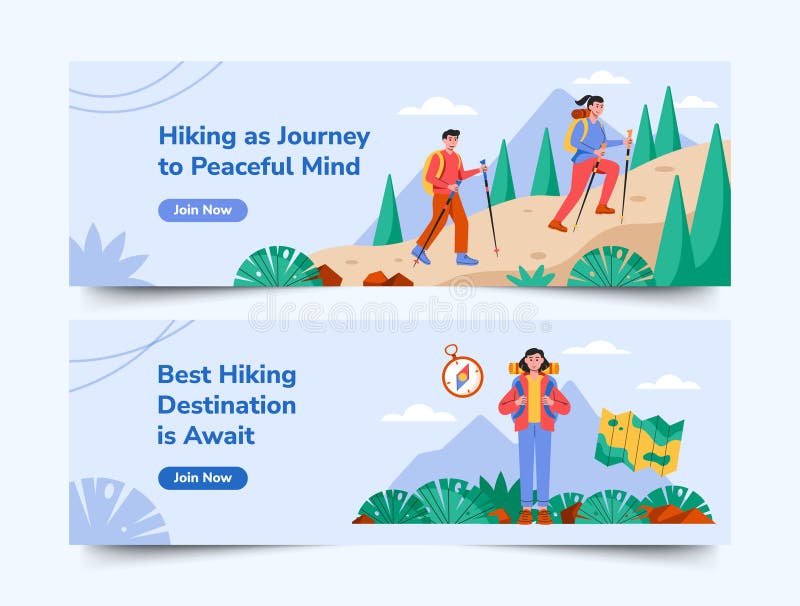 Hiking Banners in Flat Design Stock Illustration - Illustration of ...