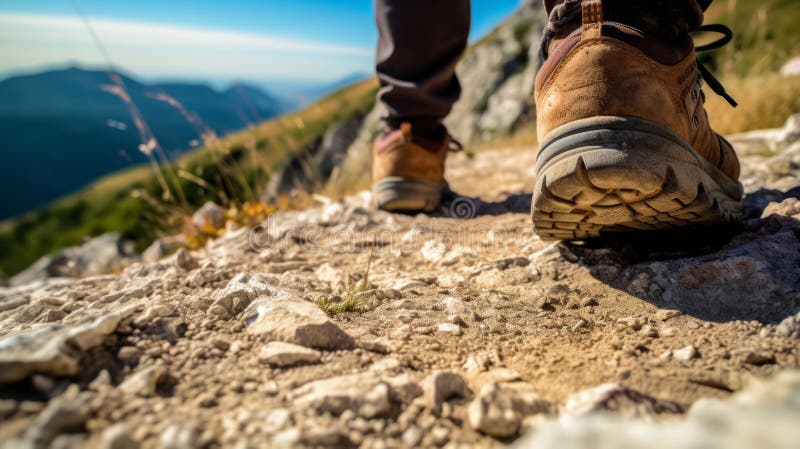 Hiking Boot. Feet on a Mountain Path Stock Illustration - Illustration ...