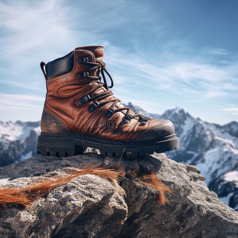 Hiking Boot on a Mountain Top Stock Illustration - Illustration of ...
