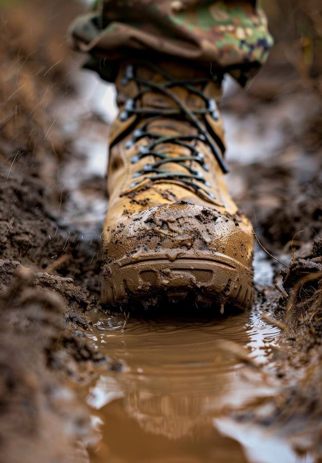 Hiking Boot in Muddy Puddle Stock Illustration - Illustration of ...