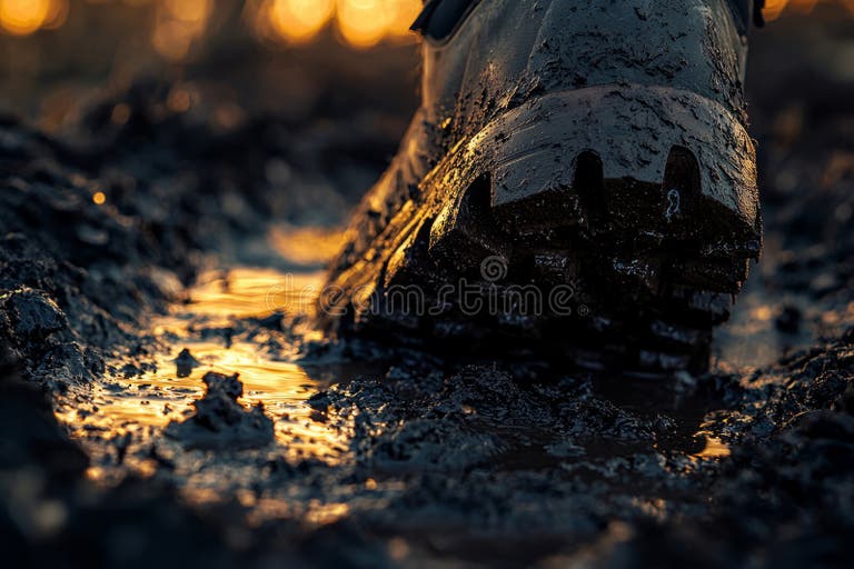 Hiking Boot Steps into Thick Mud with Splash Stock Photo - Image of ...
