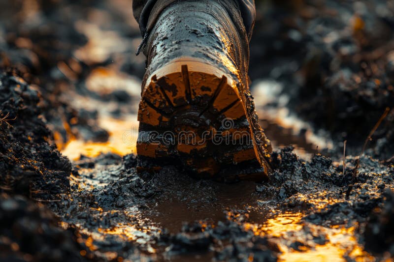 Hiking Boot Steps into Thick Mud with Splash Stock Photo - Image of ...
