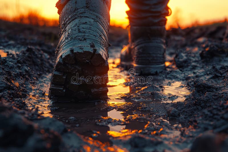 Hiking Boot Steps into Thick Mud with Splash Stock Photo - Image of ...