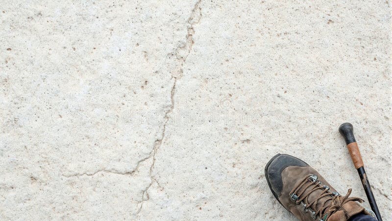 Hiking Boot and Walking Stick on Textured Sandstone Surface Stock ...