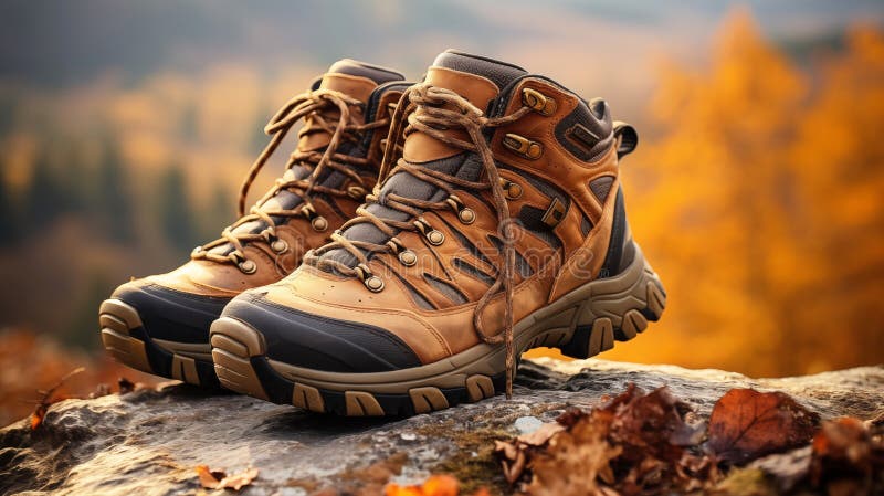 Hiking Boots on a Mountain Trail. Banner with Place for Text Stock ...