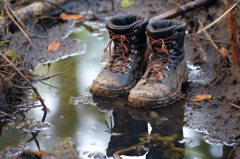 Hiking Boots Sinking in Deep Mud Puddle Stock Illustration ...