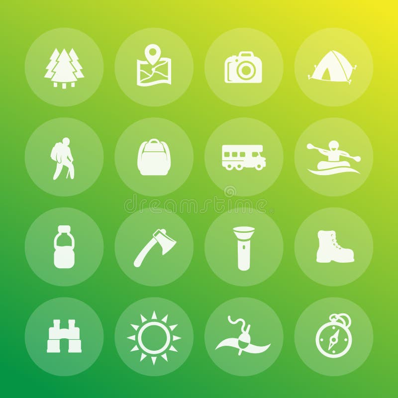 Hiking, Camping and Outdoor Adventures Icons Stock Vector ...