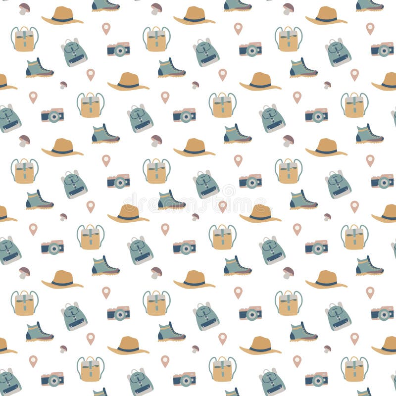 Hiking and Camping Seamless Pattern with Travel Elements. Seamless ...