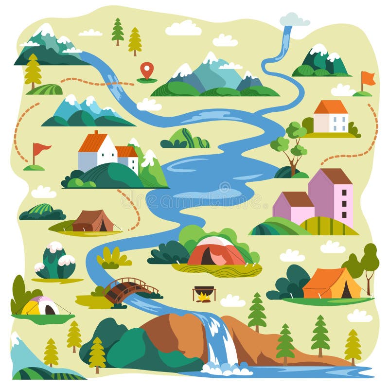 Hiking Cartoon Map or Route with Pointers Vector Stock Vector ...