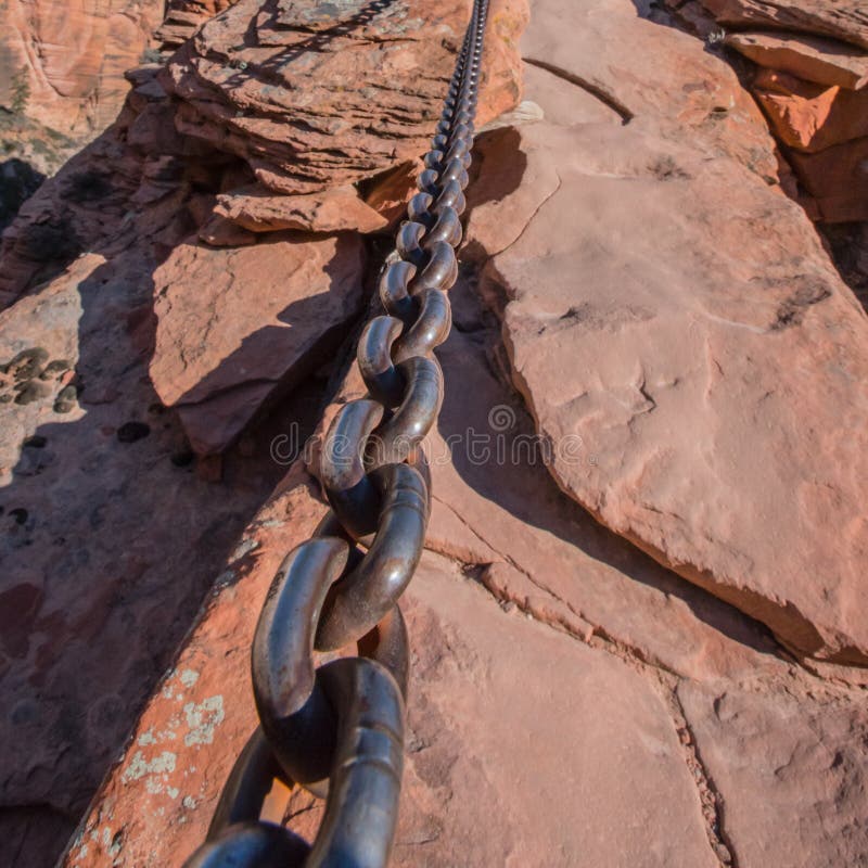 Hiking Chain Along Slick Rock Stock Photo - Image of climbing, angels ...
