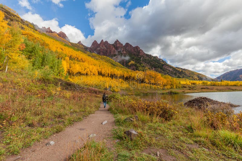 Hiking Colorado Mountains in Fall Stock Image - Image of clouds, hiker ...