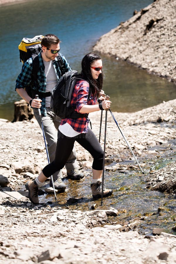 Hiking couple stock photo. Image of action, sports, woods - 29218852