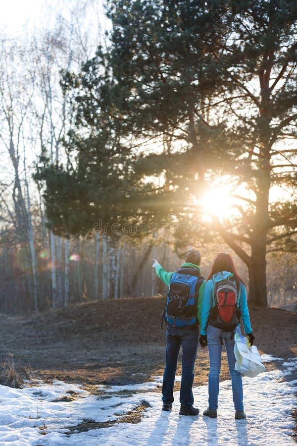 Hiking Couple in Spring Forest. Stock Image - Image of outdoor, couple ...