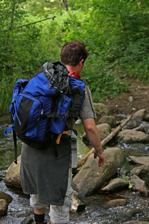 Hiking | Crossing a Stream stock image. Image of rocks - 5182377