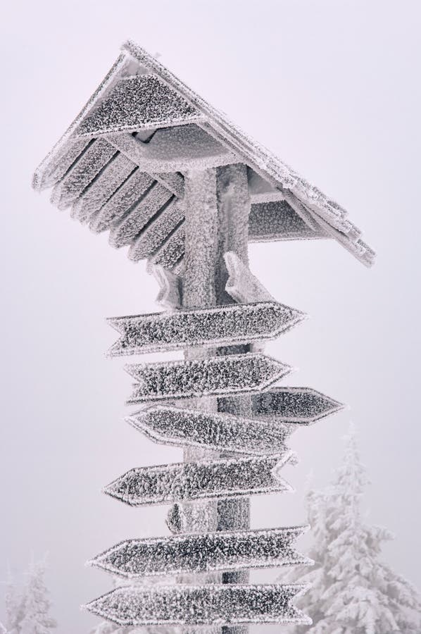 Hiking Direction Sign in Snow Stock Photo - Image of arrow, empty: 17463808