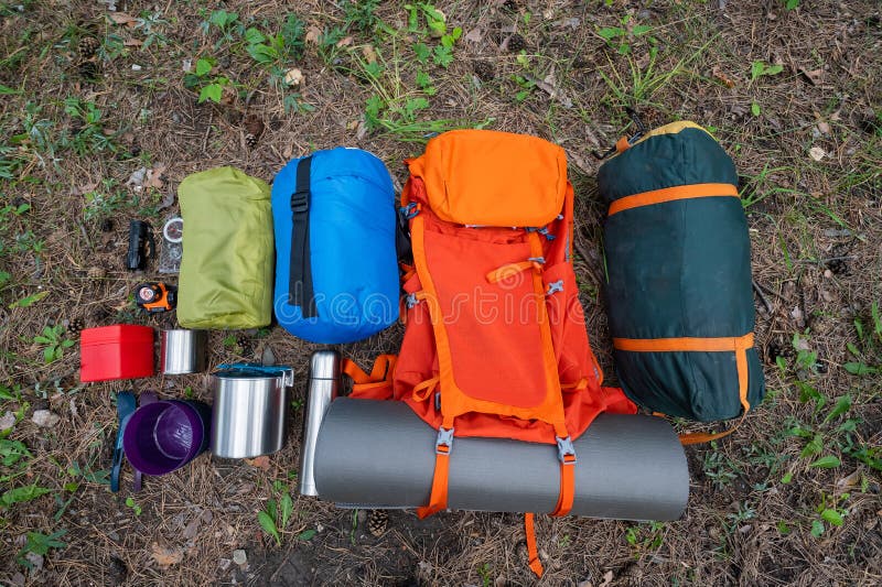 Hiking Equipment. View from Above Stock Photo - Image of equipment ...